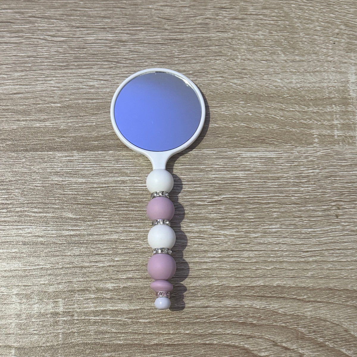 White “Beaded” Hand Held Small Mirror – ALP Creations